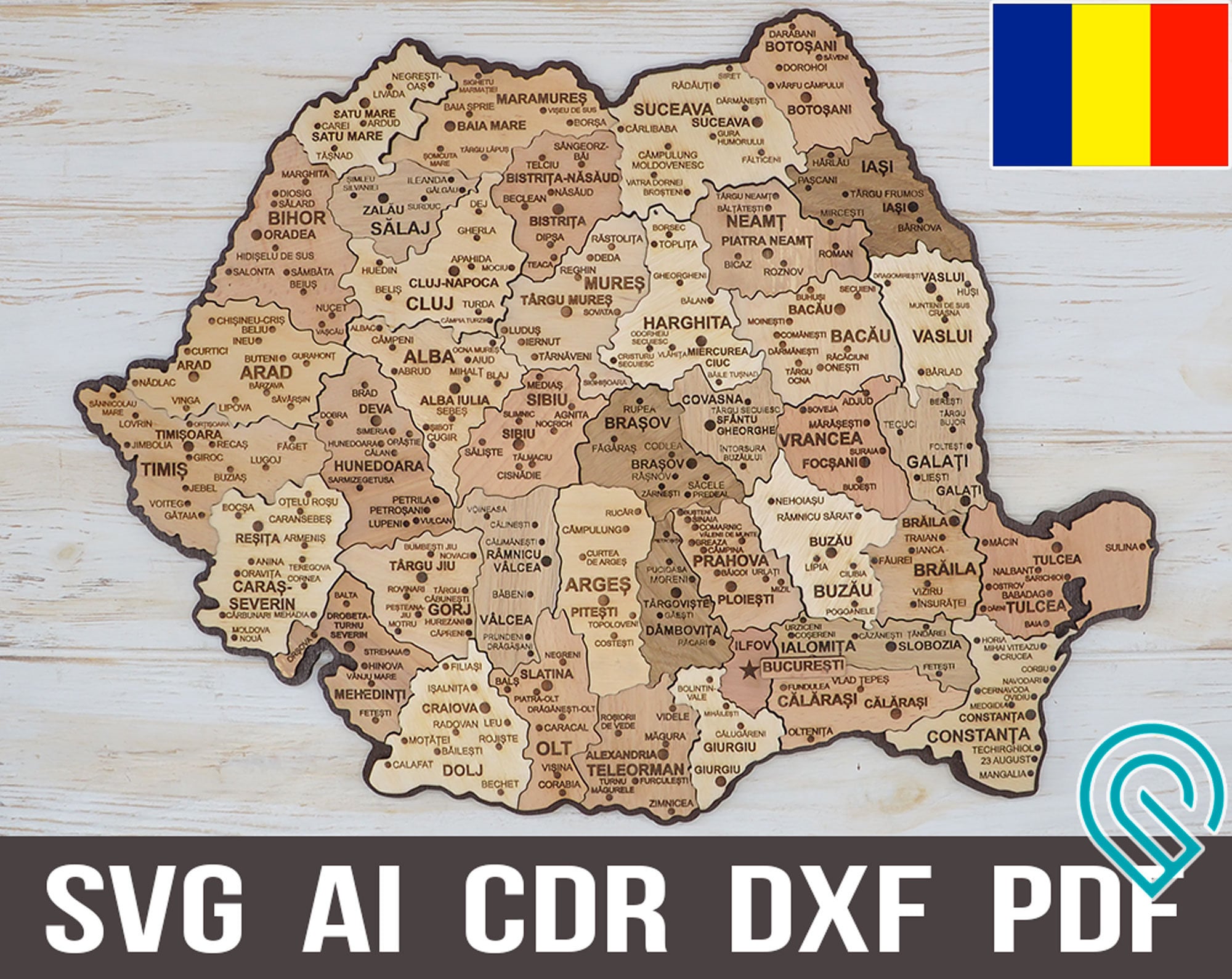 Svg Romania map laser cutting file Romania map puzzle | Etsy