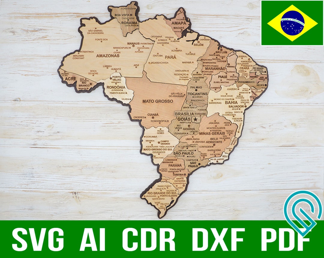 Brazil Map Svg File for Laser Cutting and Engraving, Brazil Puzzle Map ...