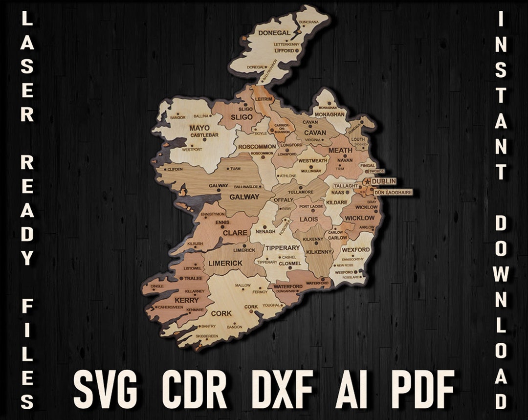 Ireland Map Laser Cut Svg File Digital Download, Republic of Ireland ...