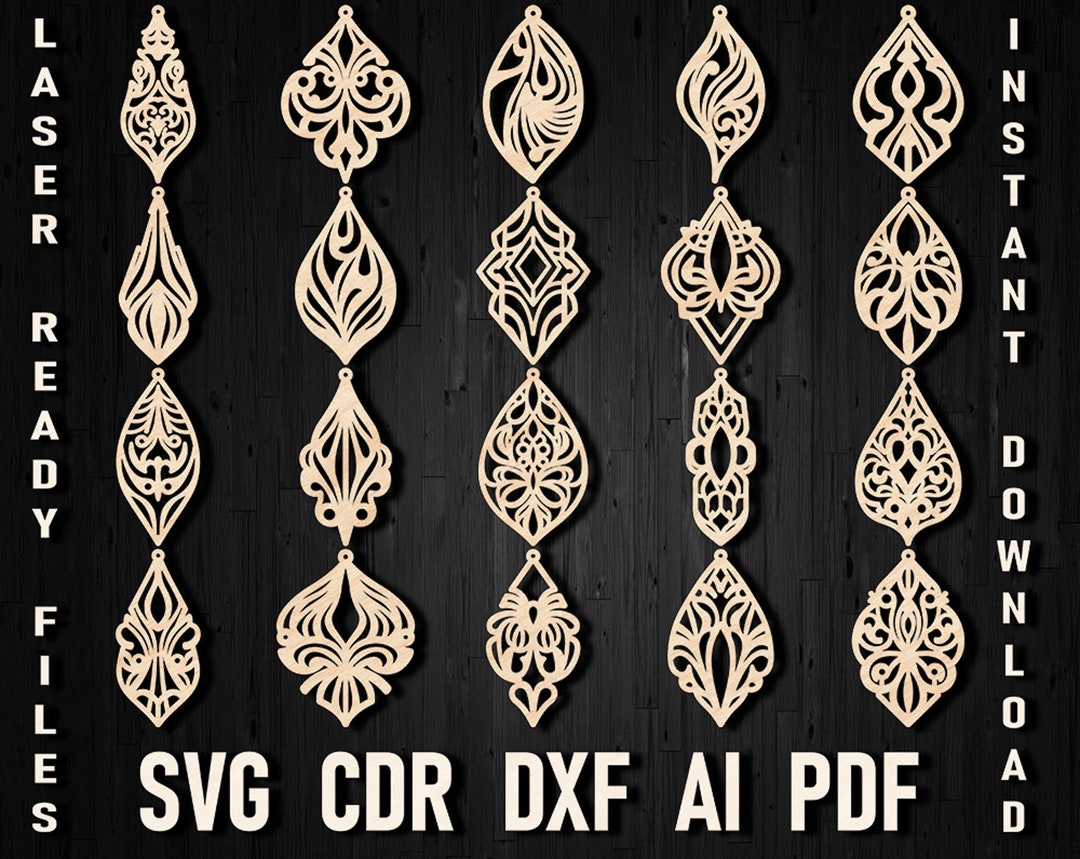 20 Earring Svg, Earring Laser File, Wood Earring Svg, Bundle Earrings ...