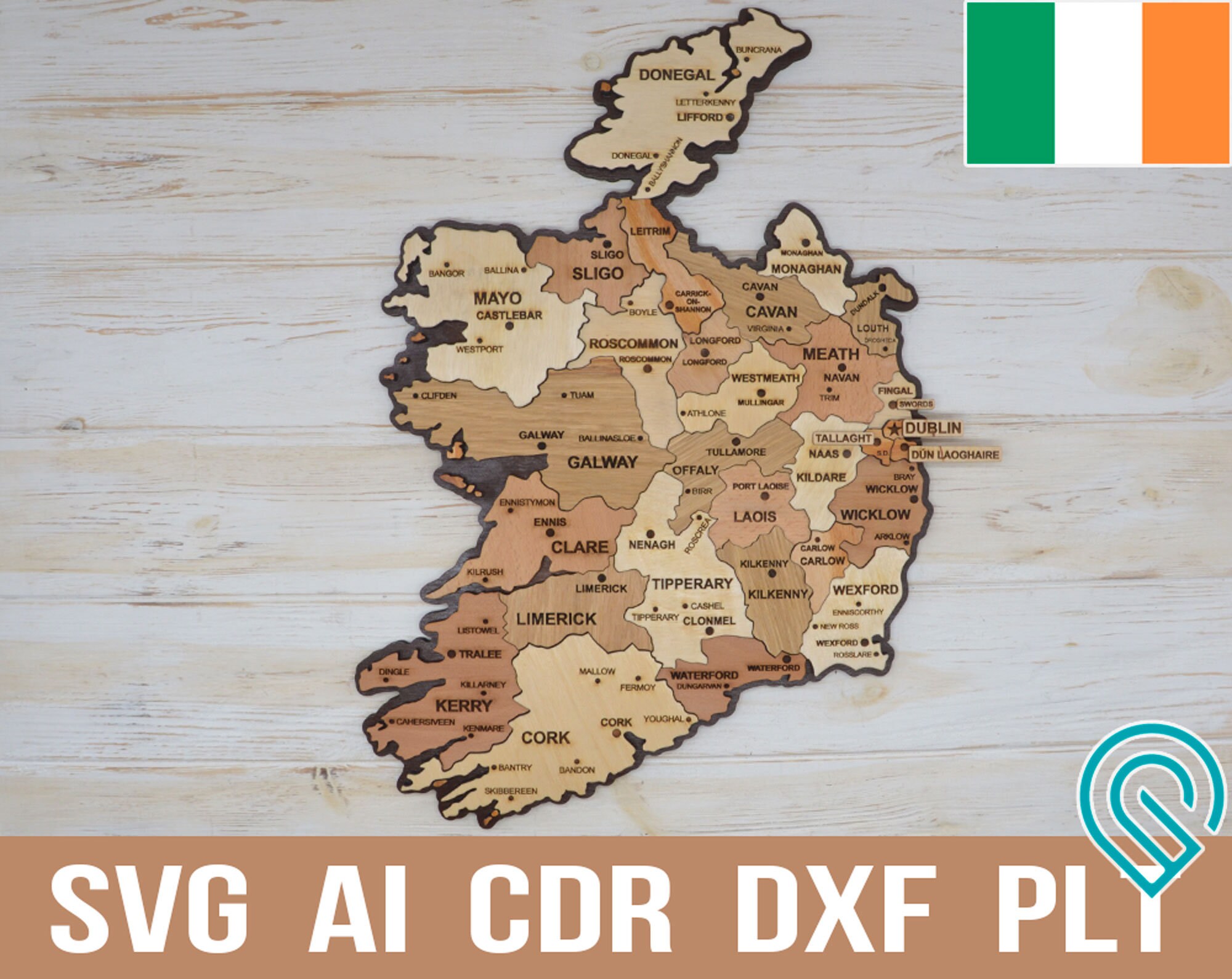 Ireland Map Laser Cut Svg File Digital Download Republic of - Etsy
