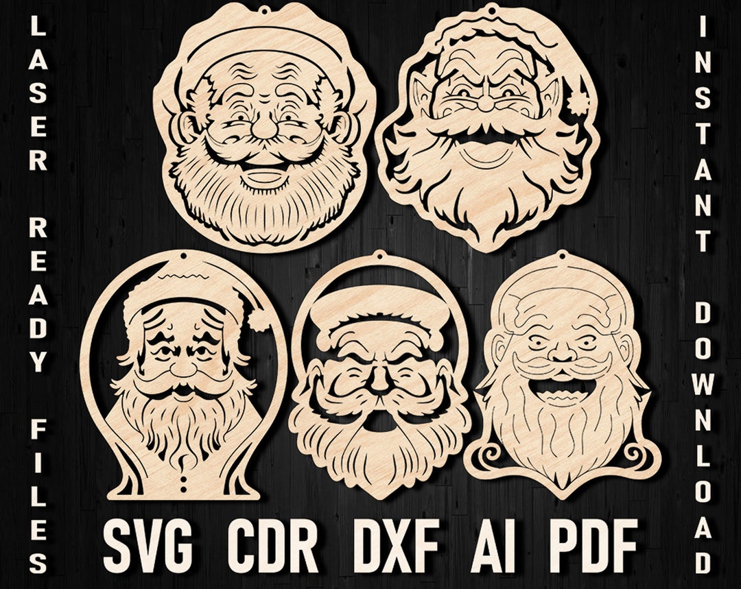 Santa Claus Face Svg Laser Cut Ornament, Christmas Santa Head Glowforge ...