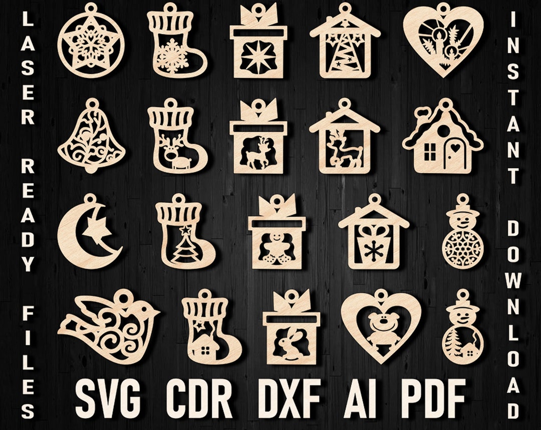 Christmas Glowforge Ornament Svg Bundle, New Year Decoration Laser Cut ...