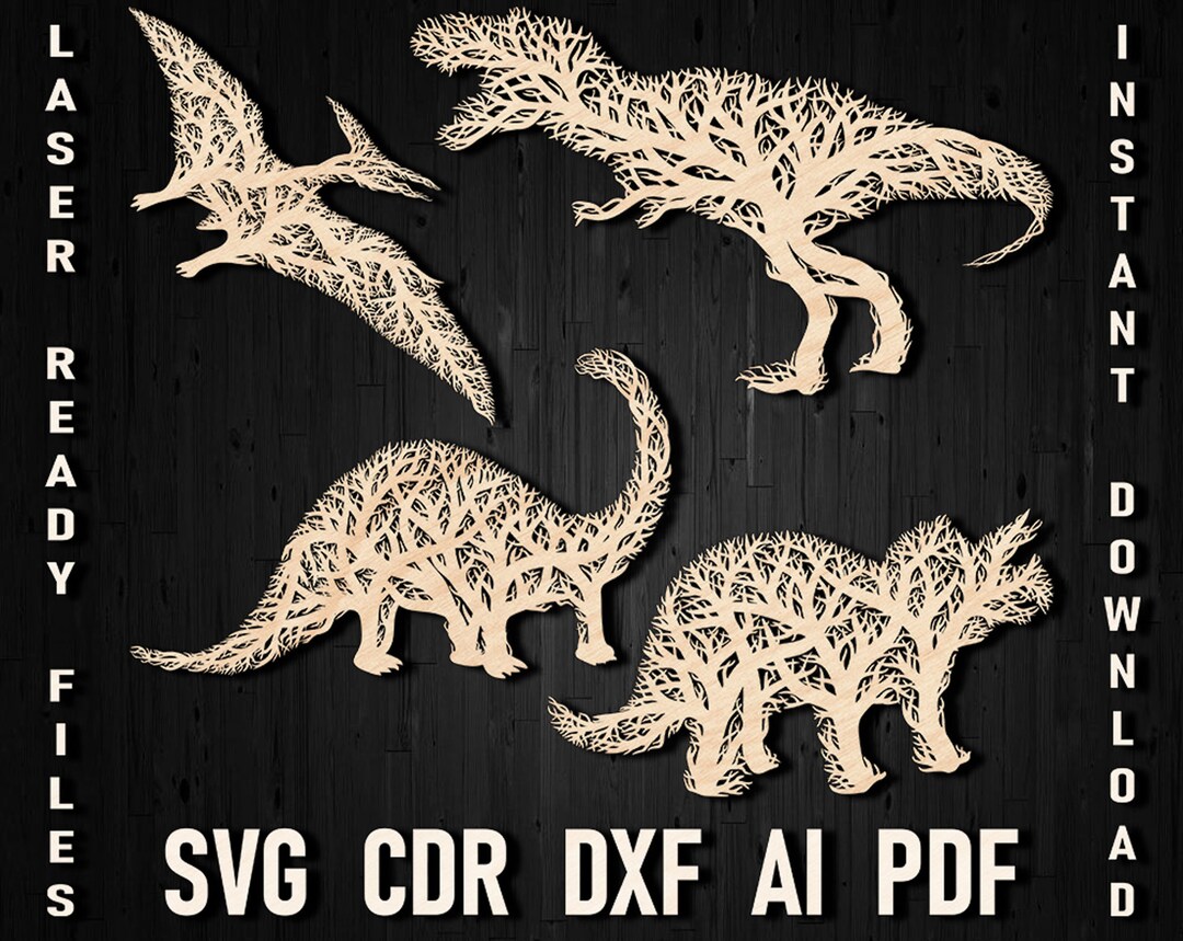 Dinosaurs Tree Svg Wall Laser Cut DXF CDR Digital Vector File for ...