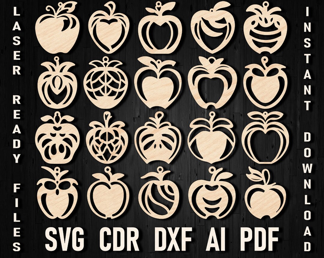 Apple Earring Template Svg, Apples Silhouette Earrings for Laser Cut ...