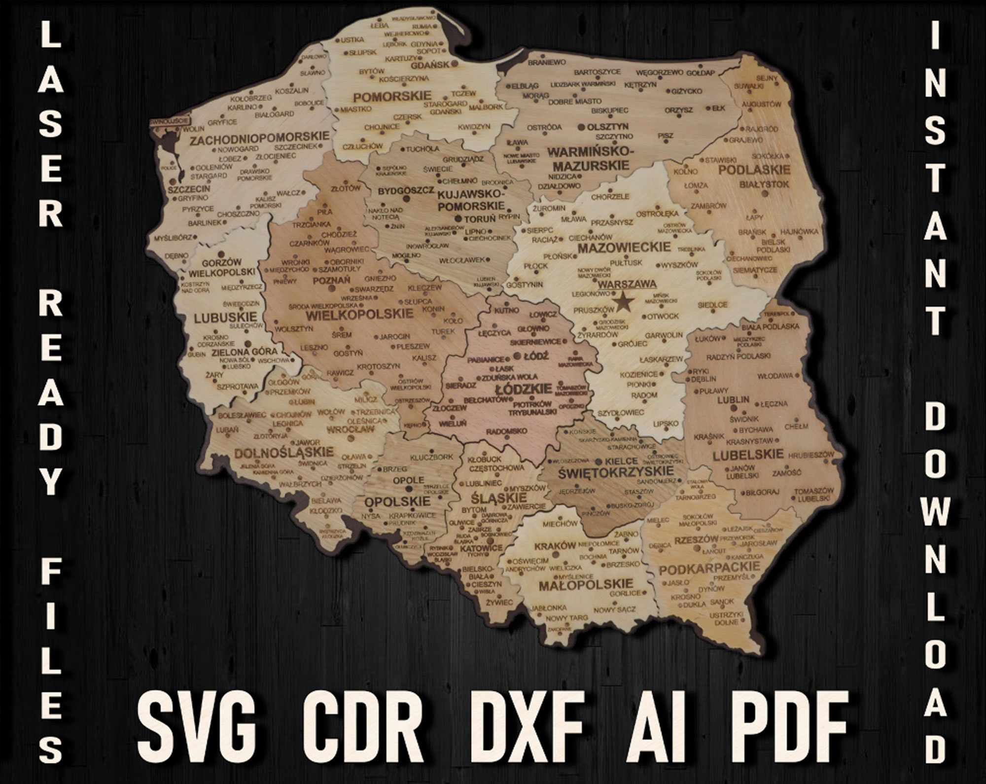 Poland Map Digital File for Laser Cutting, Polish Puzzle Map Dxf Pdf ...