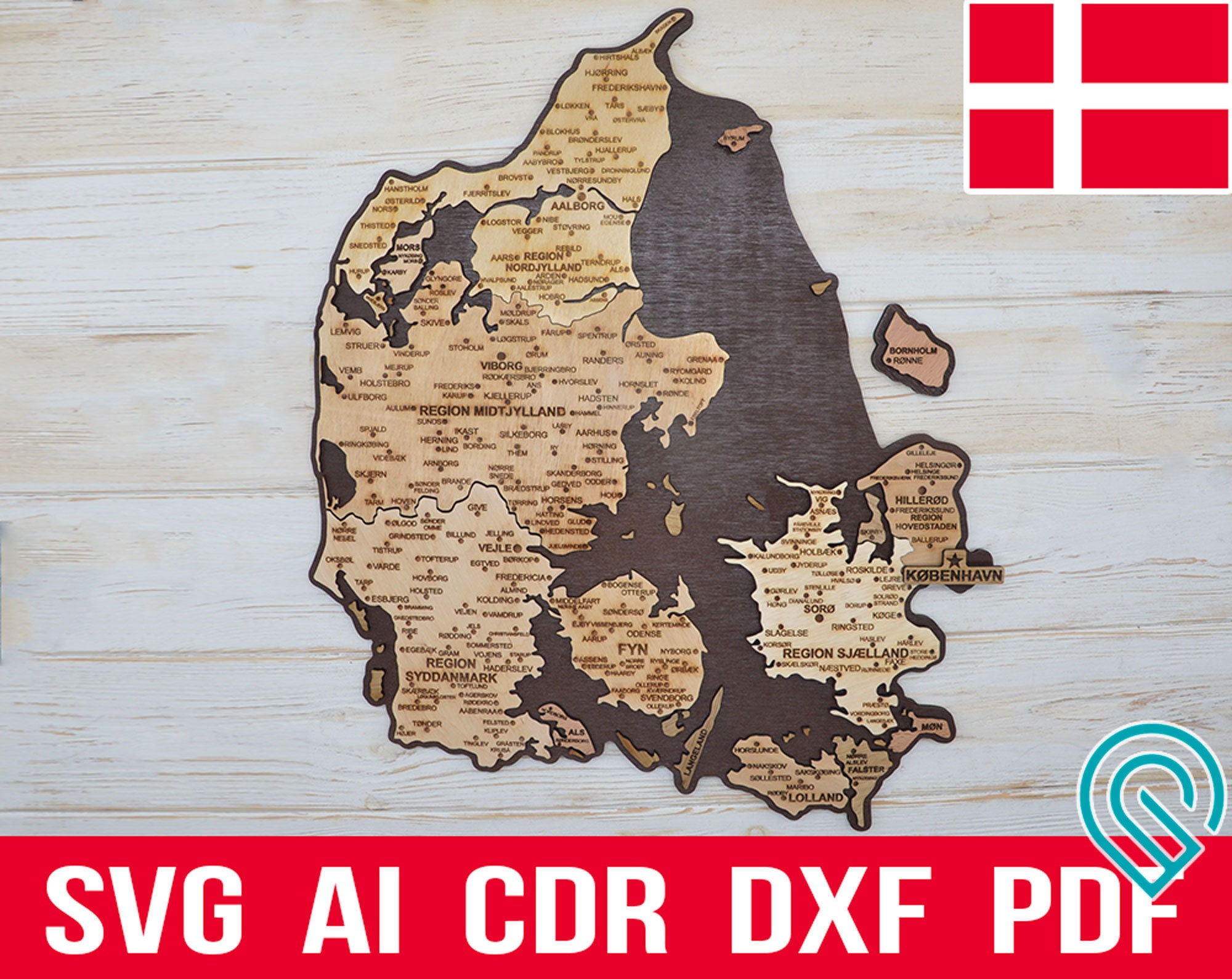 Denmark Map Laser Cut Svg File Digital Download Danmark Cdr - Etsy Denmark