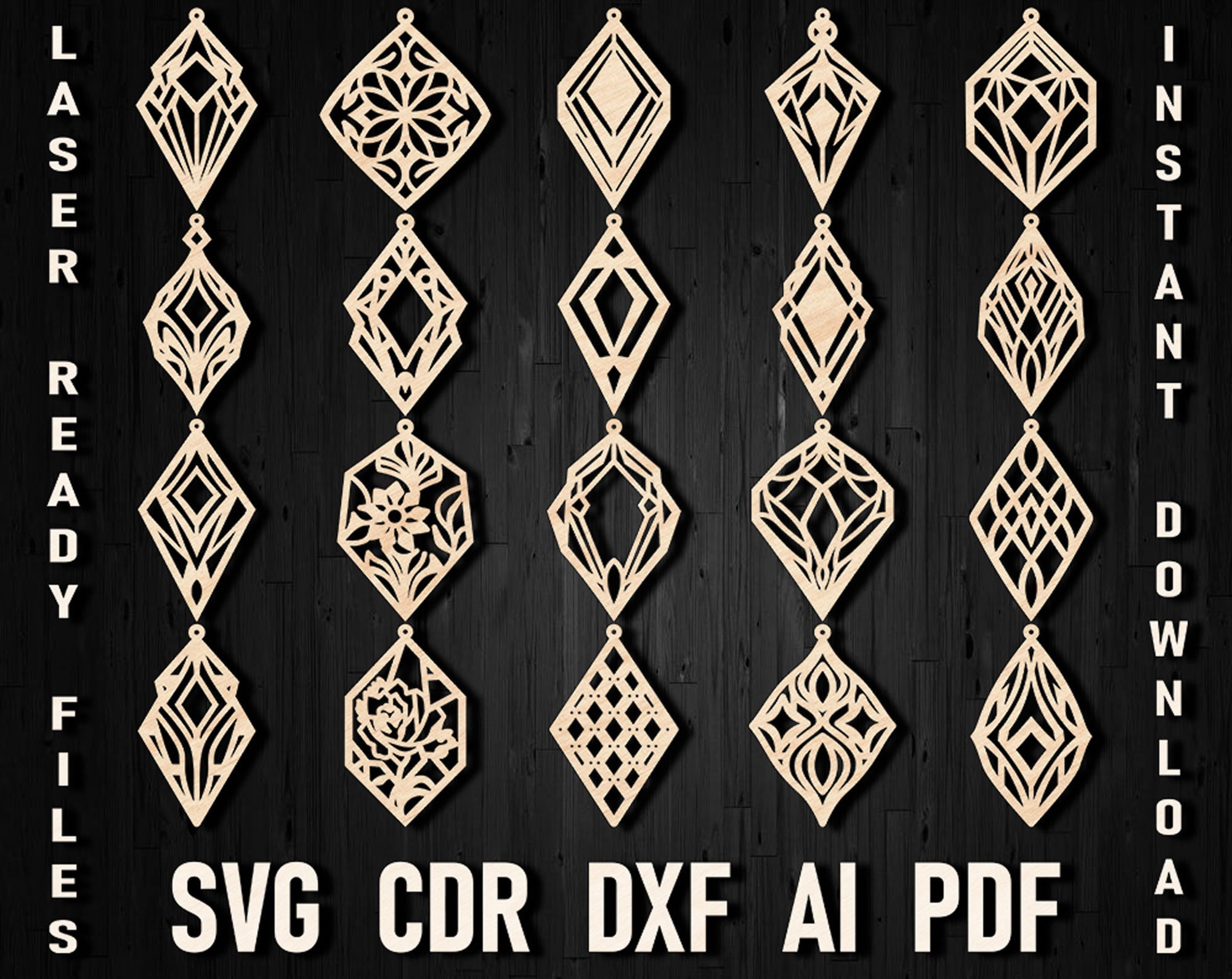 Rhombus Earrings Svg Laser Cut Digital Download Files for Laser Cutting ...