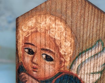 Angel Art on Wood Block - Etsy