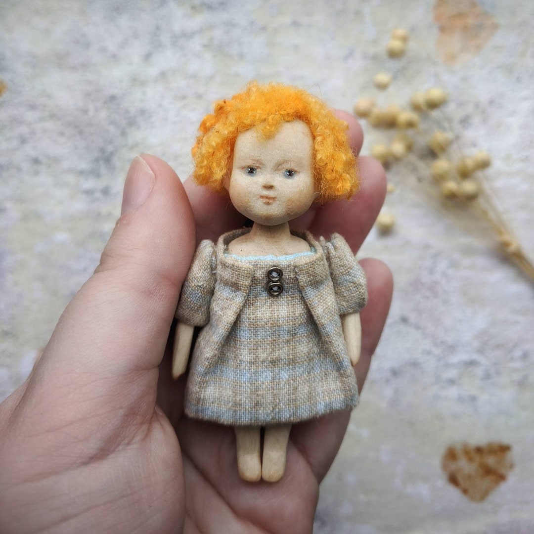 Little Handmade Cloth Wooden Doll for Dollhouse 1/12 Scale Miniature ...