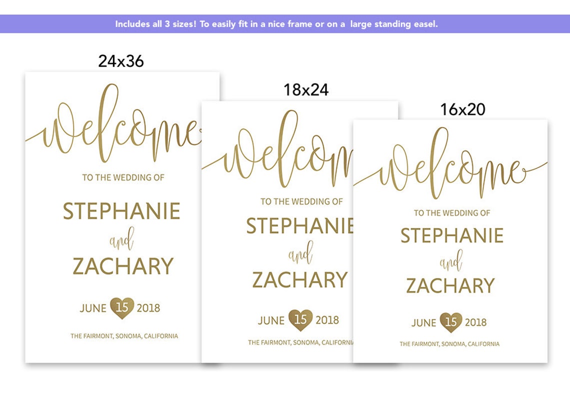 GOLD Wedding Sign Gold Wedding Welcome Sign Printable Wedding - Etsy