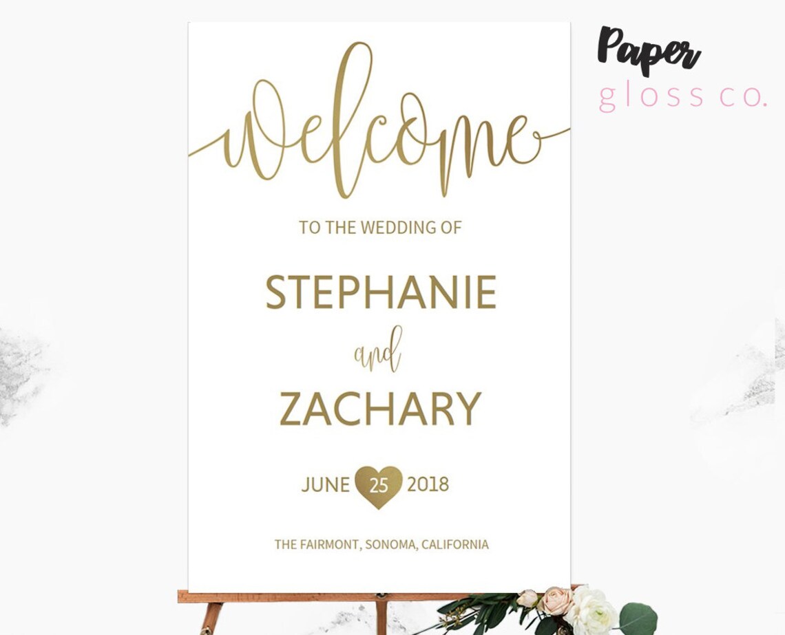 GOLD Wedding Sign Gold Wedding Welcome Sign Printable Wedding - Etsy