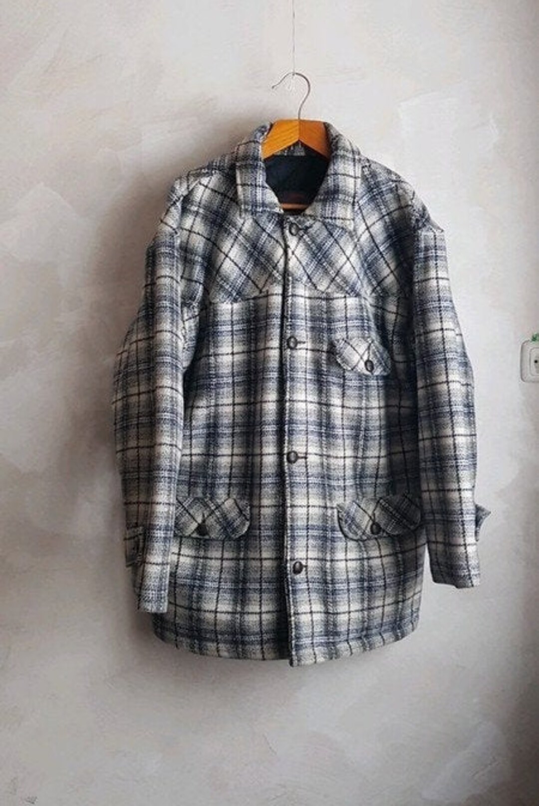 Vintage JOE BLOGGS Fleese Winter Jacket Mens Wool Mixed Fibres Check XL ...