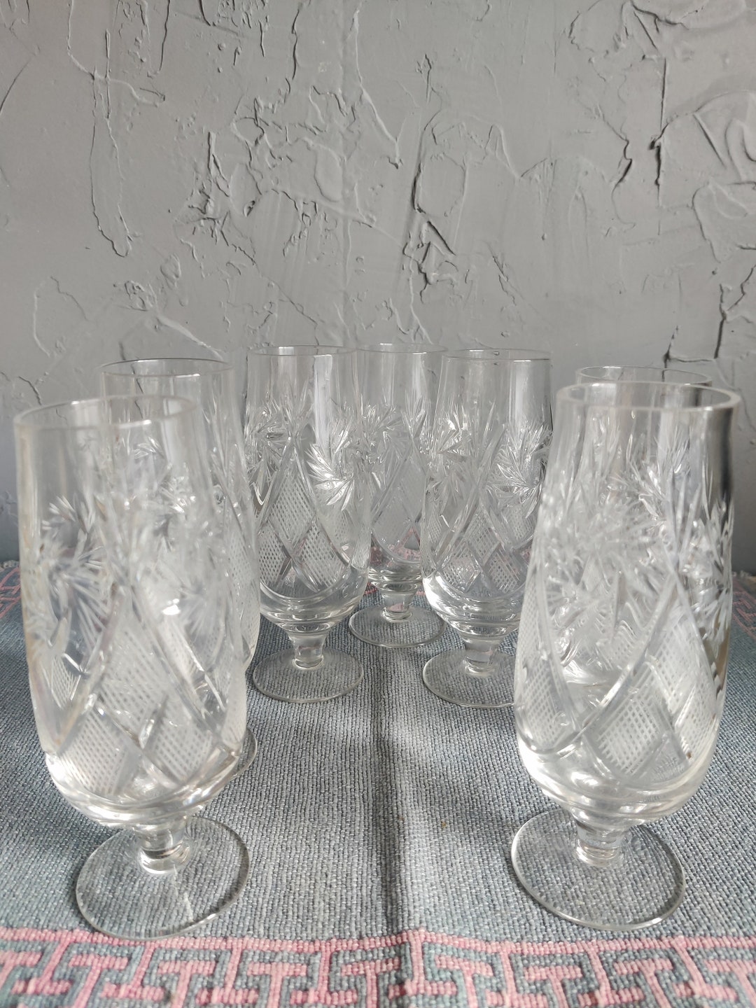 Vintage Crystal Old Soviet Glasses Champagne Cut Glass Retro 7units - Etsy