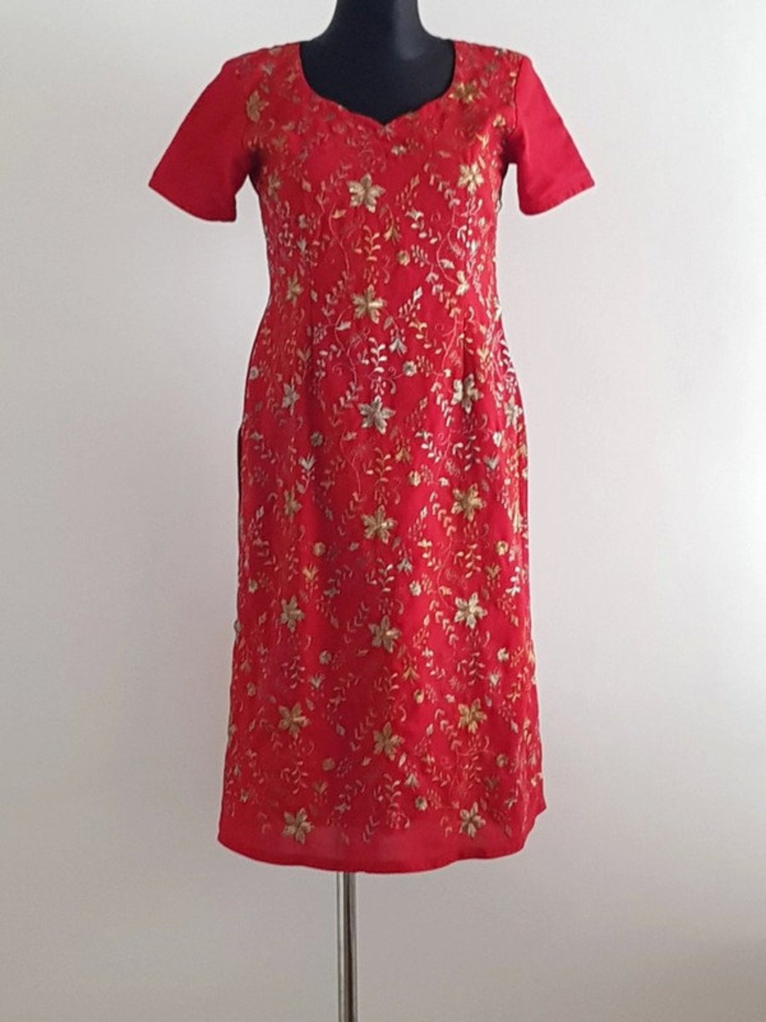 Vintage SUHA Indian Embroid Flower Dress Tunic Red - Etsy