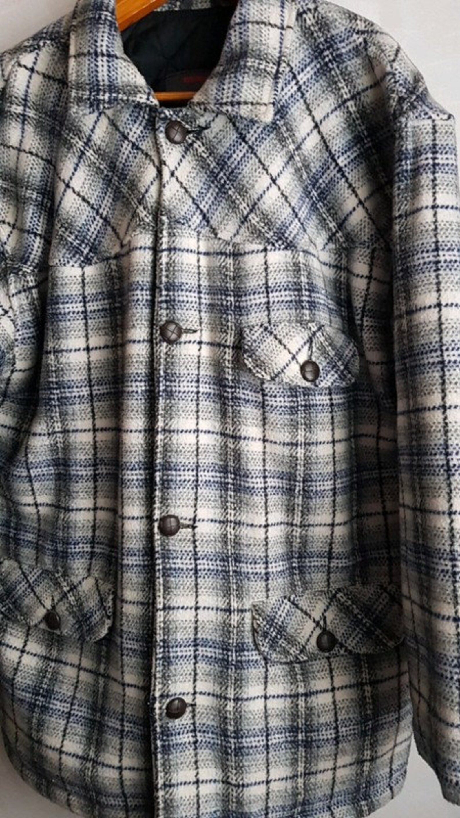 Vintage JOE BLOGGS Fleese Winter Jacket Mens Wool Mixed Fibres Check XL ...