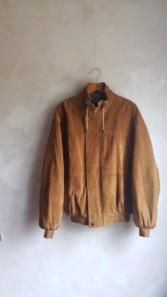 Vintage V Full Stop Tan Men's Winter Bomber Jacket Made Vintage V Full Stop Tan Men's Winter Bomber Jacket Made