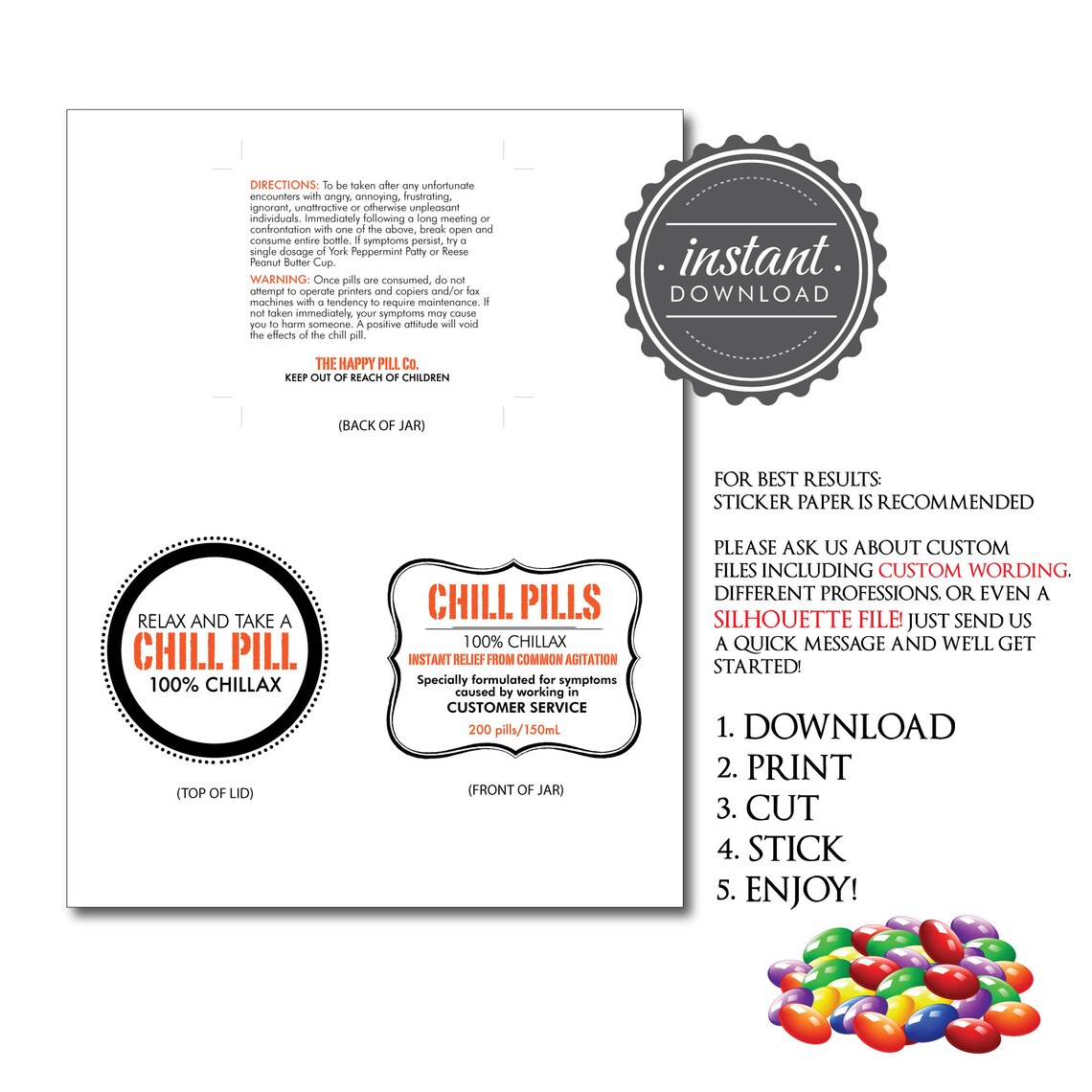 CHILL PILLS, Chill Pill Candy Label, Candy Jar, Pill Art, Pill Bottle ...