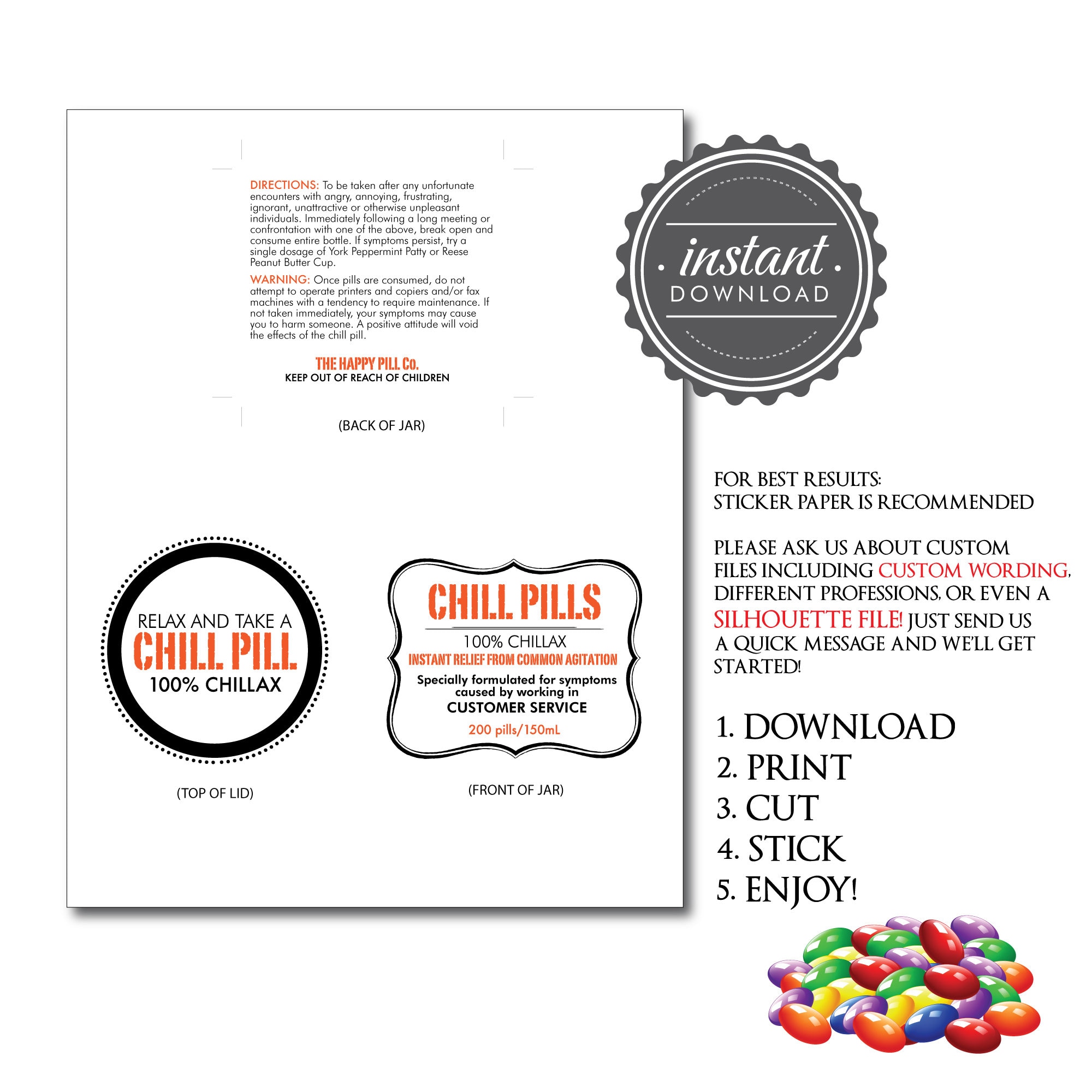 CHILL PILLS, Chill Pill Candy Label, Candy Jar, Pill Art, Pill Bottle ...