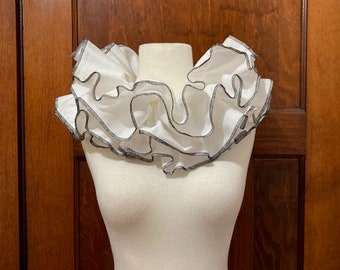 PIERROT CLOWN COLLAR Ruff Ruffle in White Net With Black Ric-rac Trim ...