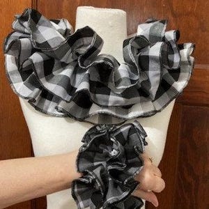 Adult Clown Collar/cuffs Black and White Gingham Ruffle - Costume Clown ...