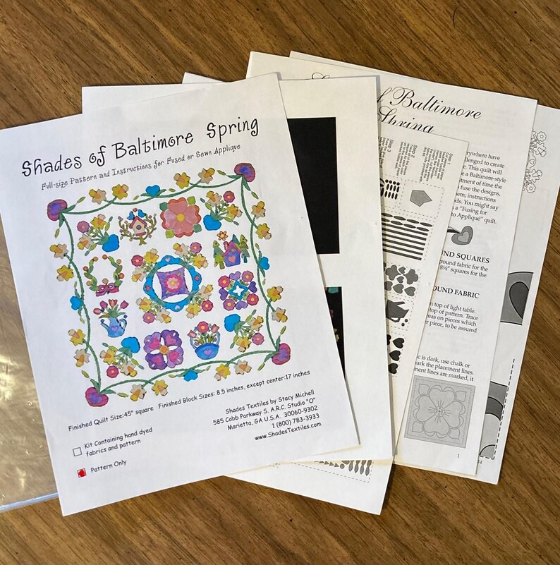 Quilt Pattern and Instructions - Shades of Baltimore Spring - Etsy