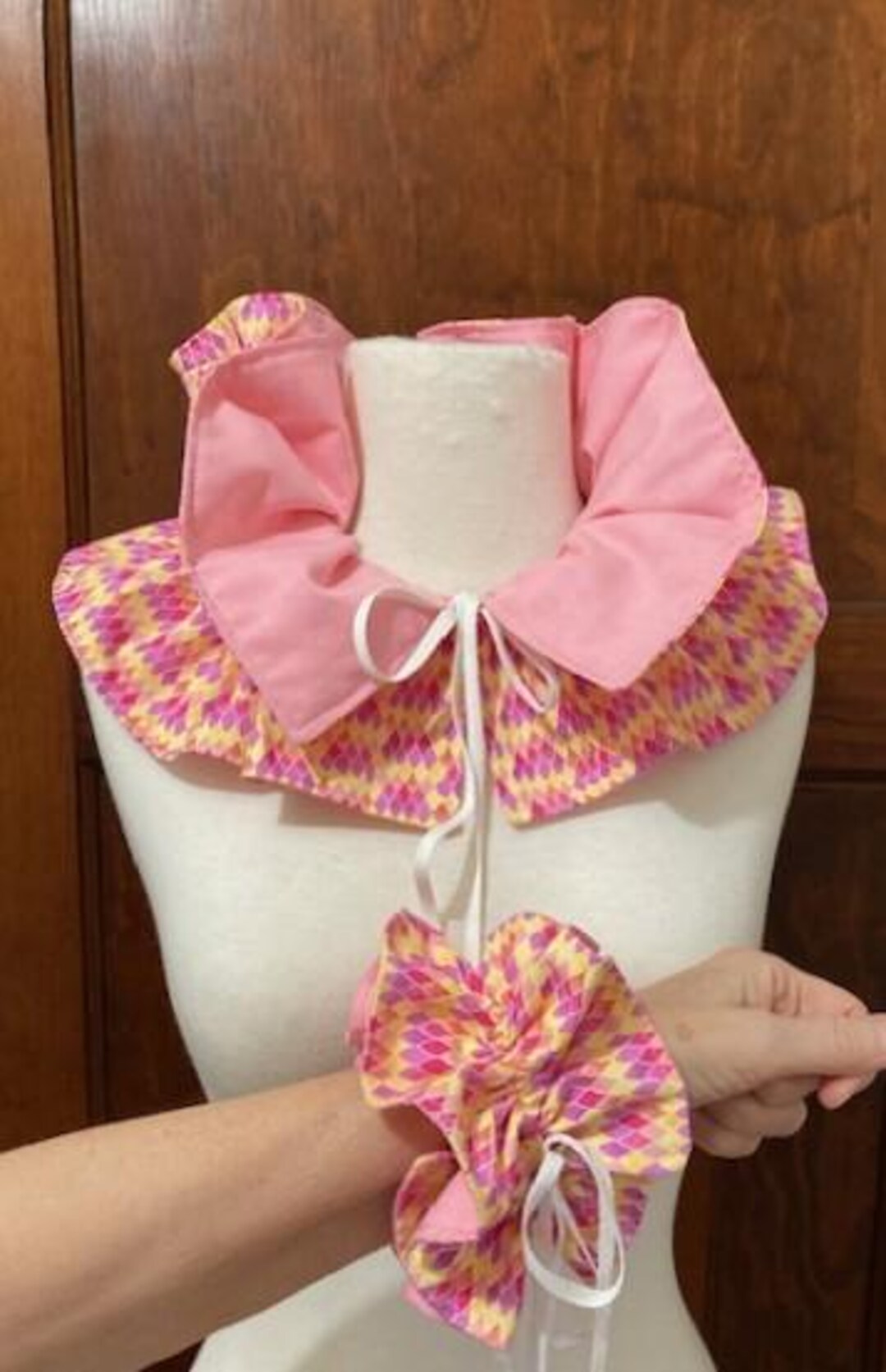 Adult Clown/renaissance Ruff Collar and Cuff Set Pink Harlequin - Etsy