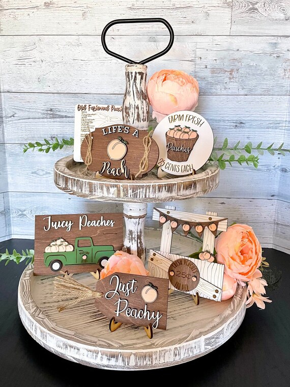 Peach Decor/ Peach Tiered Tray Decor/ Tiered Tray Decor/ | Etsy
