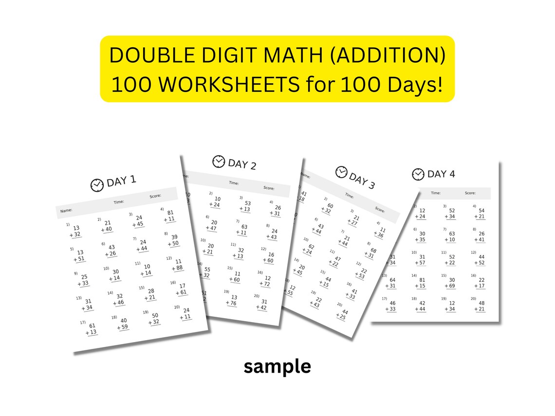 Math Printables for Kids 100 Worksheets for Daily Practise Classroom ...
