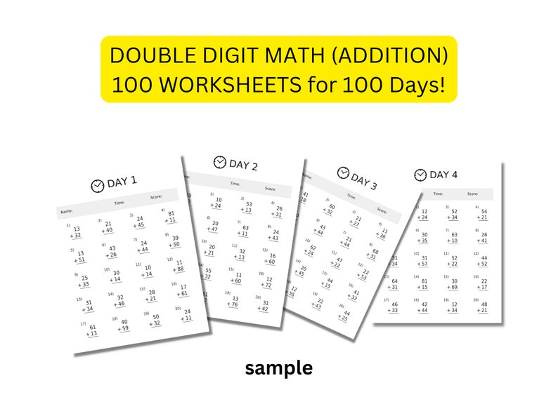 Math Printables for Kids 100 Worksheets for Daily Practise Classroom ...