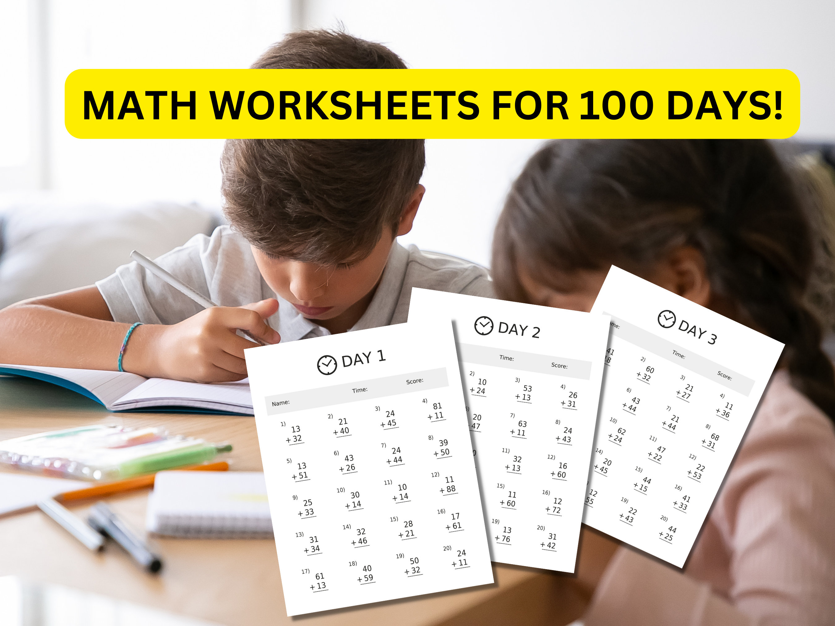 Math Printables for Kids 100 Worksheets for Daily Practise Classroom ...