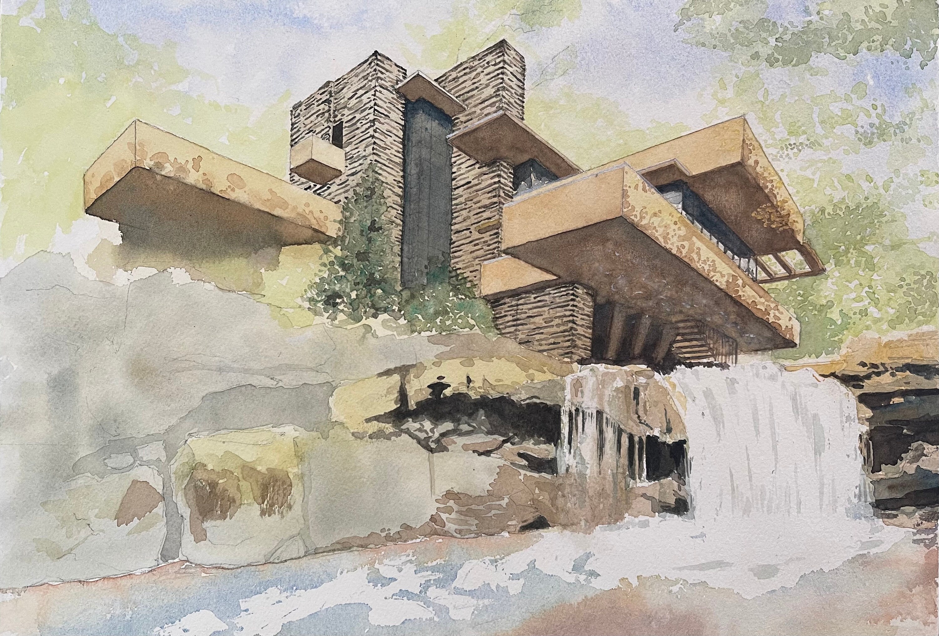 Fallingwater, Frank Lloyd Wright, Watercolor Painting, Print, Bear Run ...