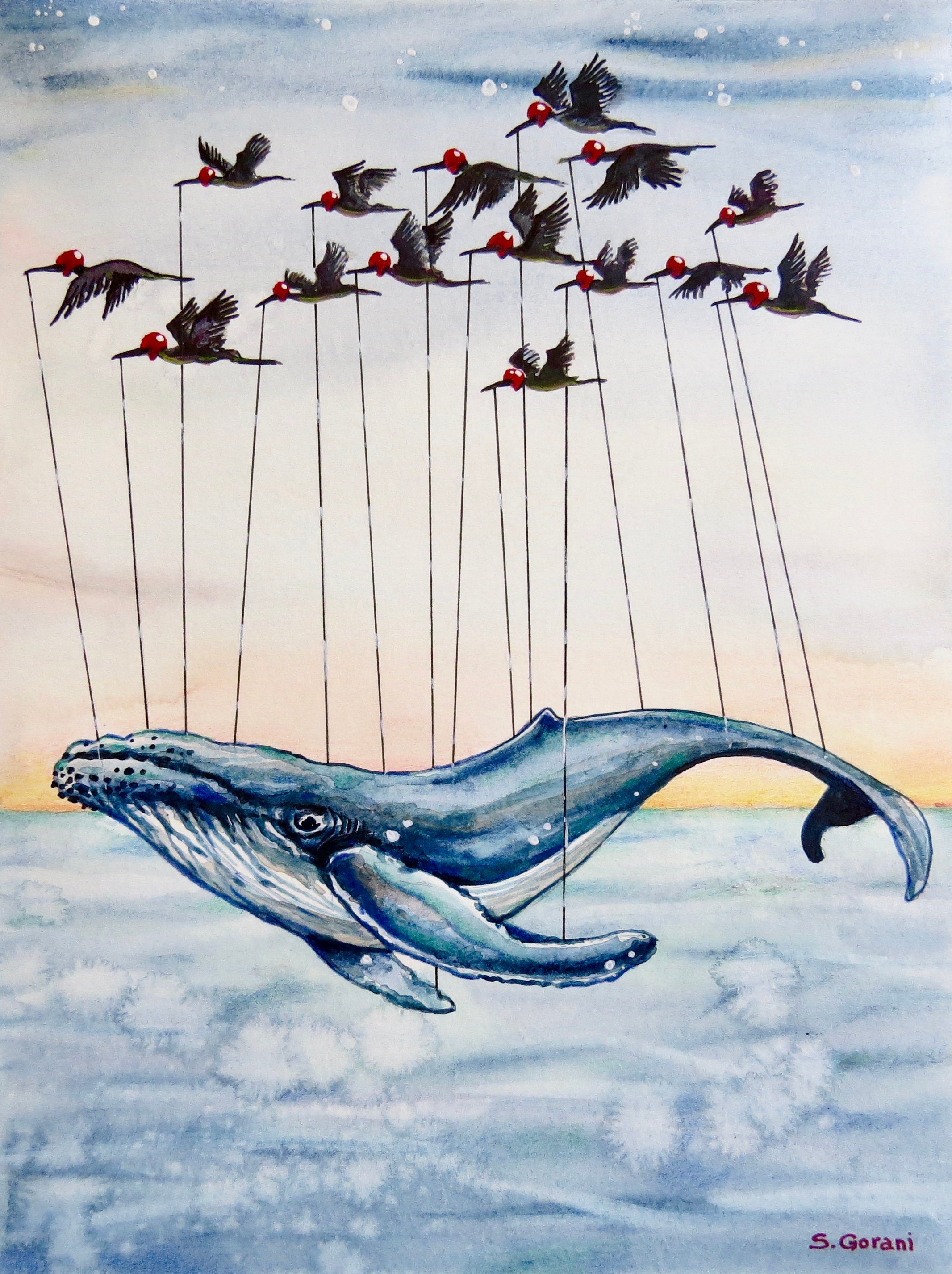 Flying Whale Print Watercolor Painting Wall Art - Etsy