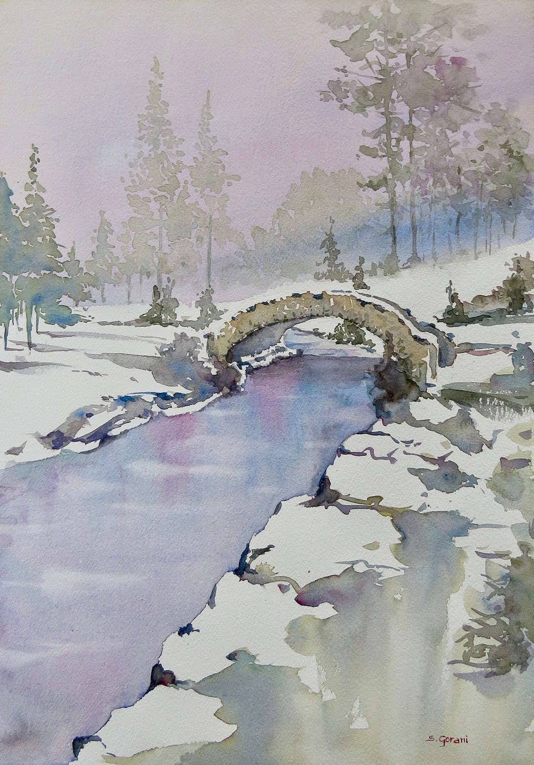Watercolor Painting,first Snow,fine Art Print,landscape Painting,winter ...