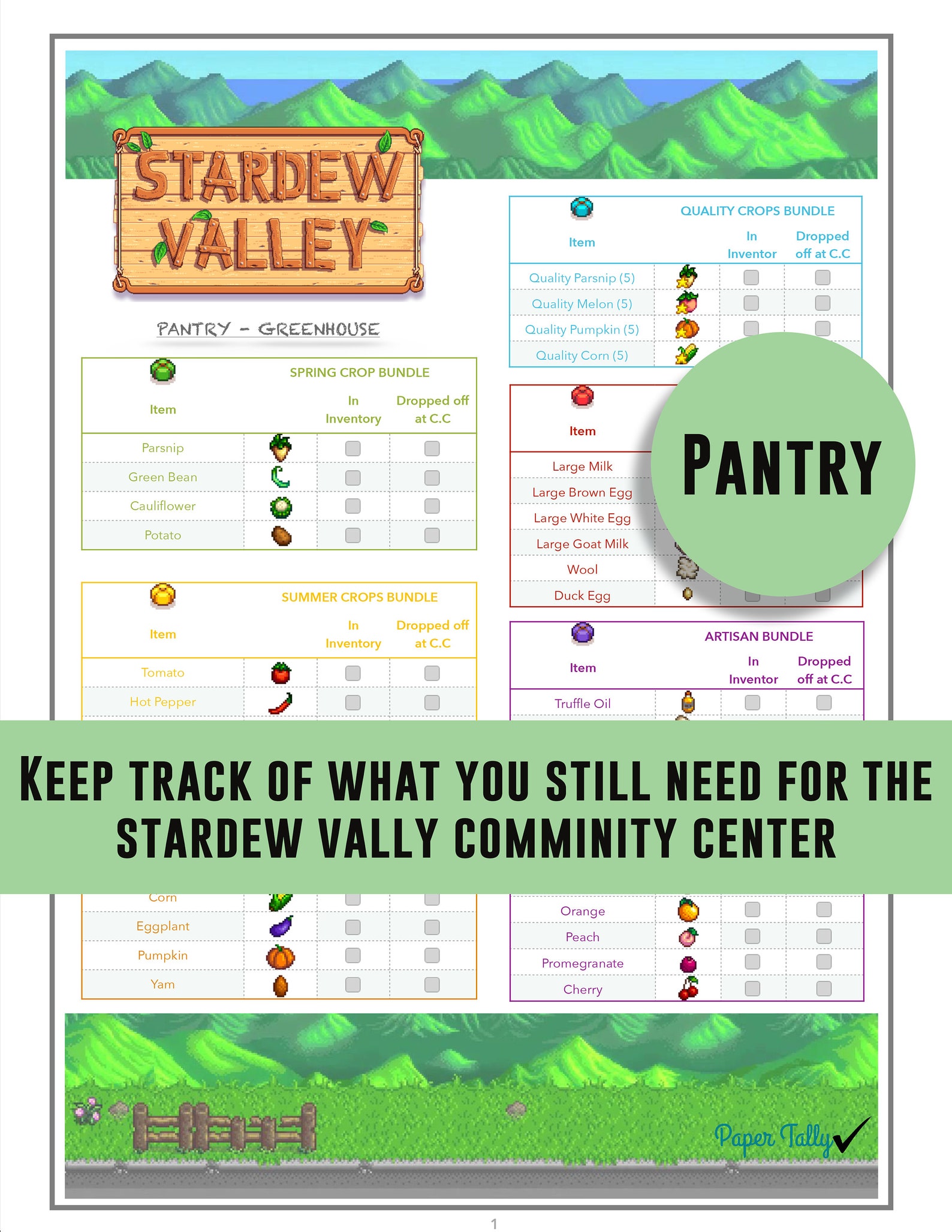 Stardew Valley checklist Pantry bundle community center | Etsy
