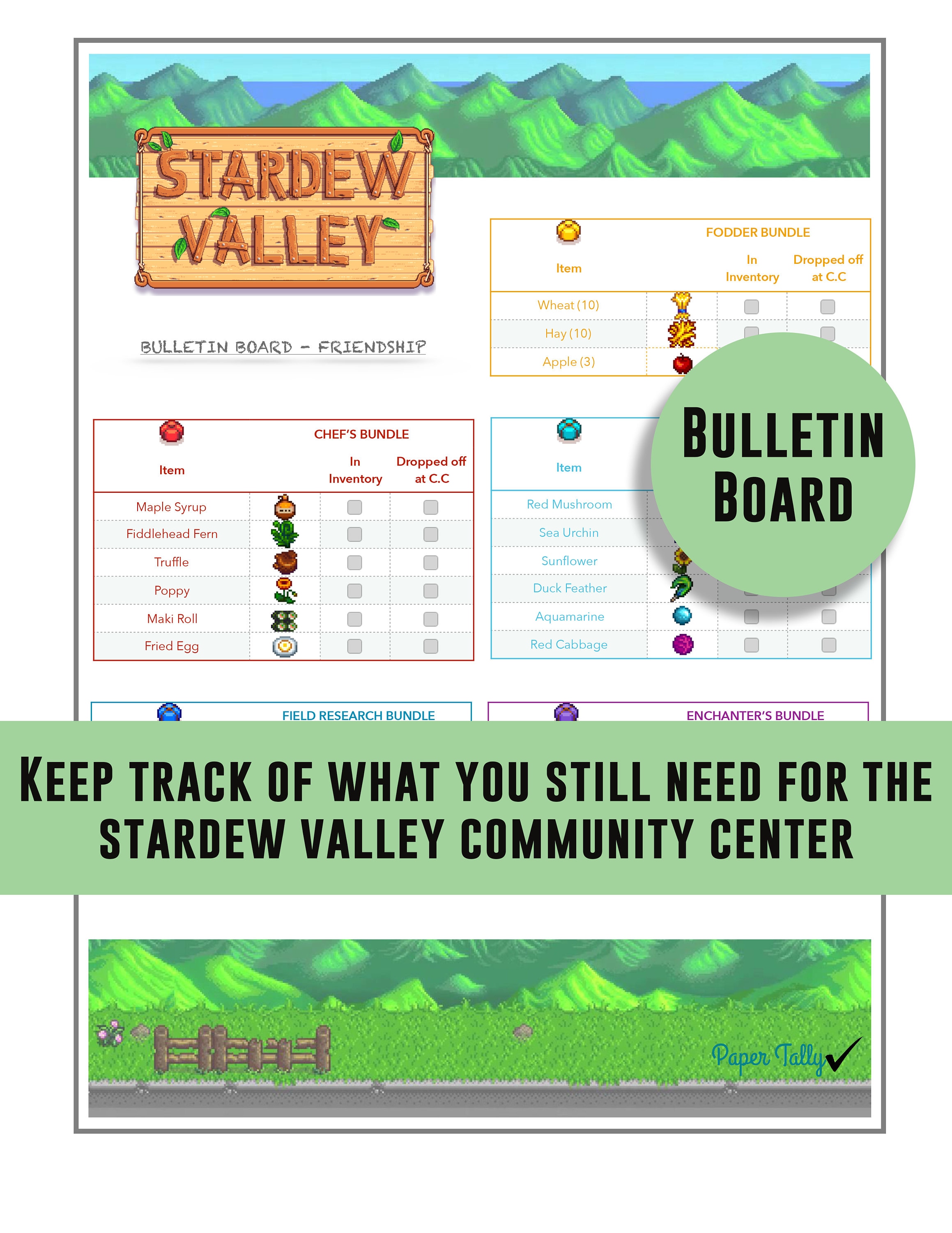 Stardew Valley, Checklist, Bulletin Board Community Center, Items ...