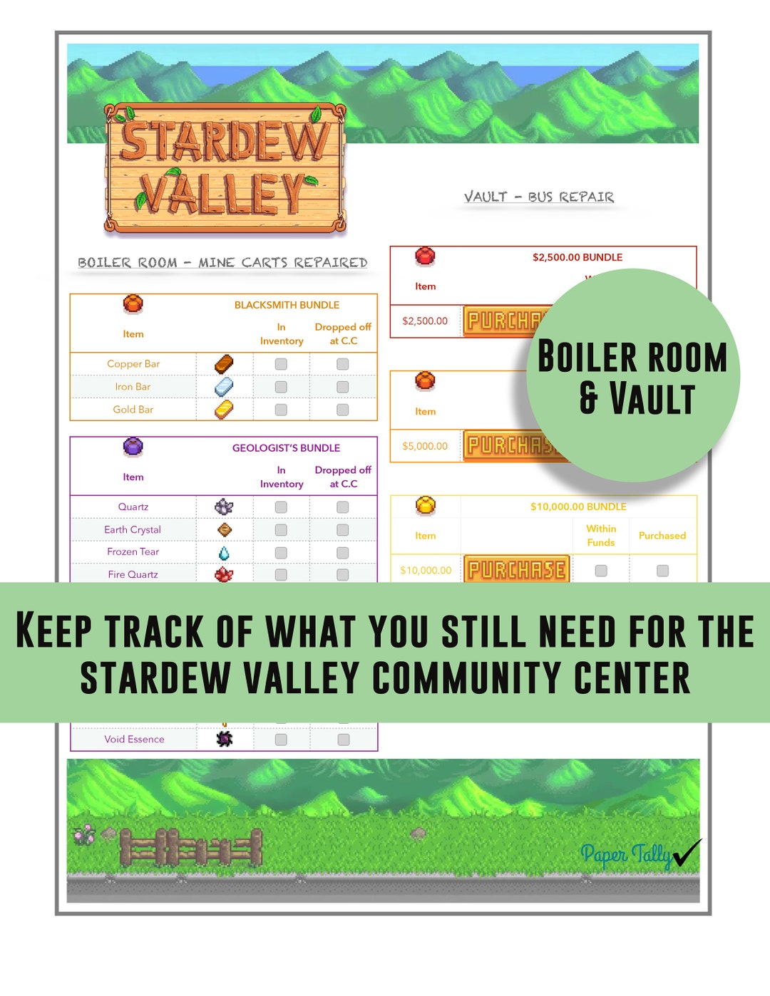 Stardew Valley, Checklist, Vault and Boiler Room Bundle, Community ...