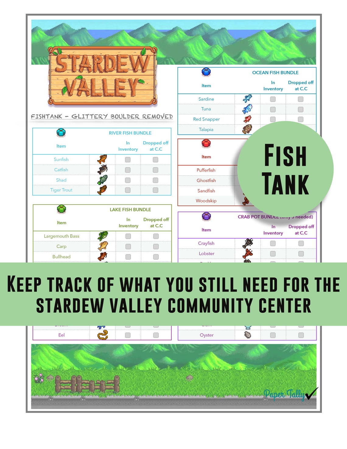 Stardew Valley, Checklist,fishing Bundle, Community Center, Items ...