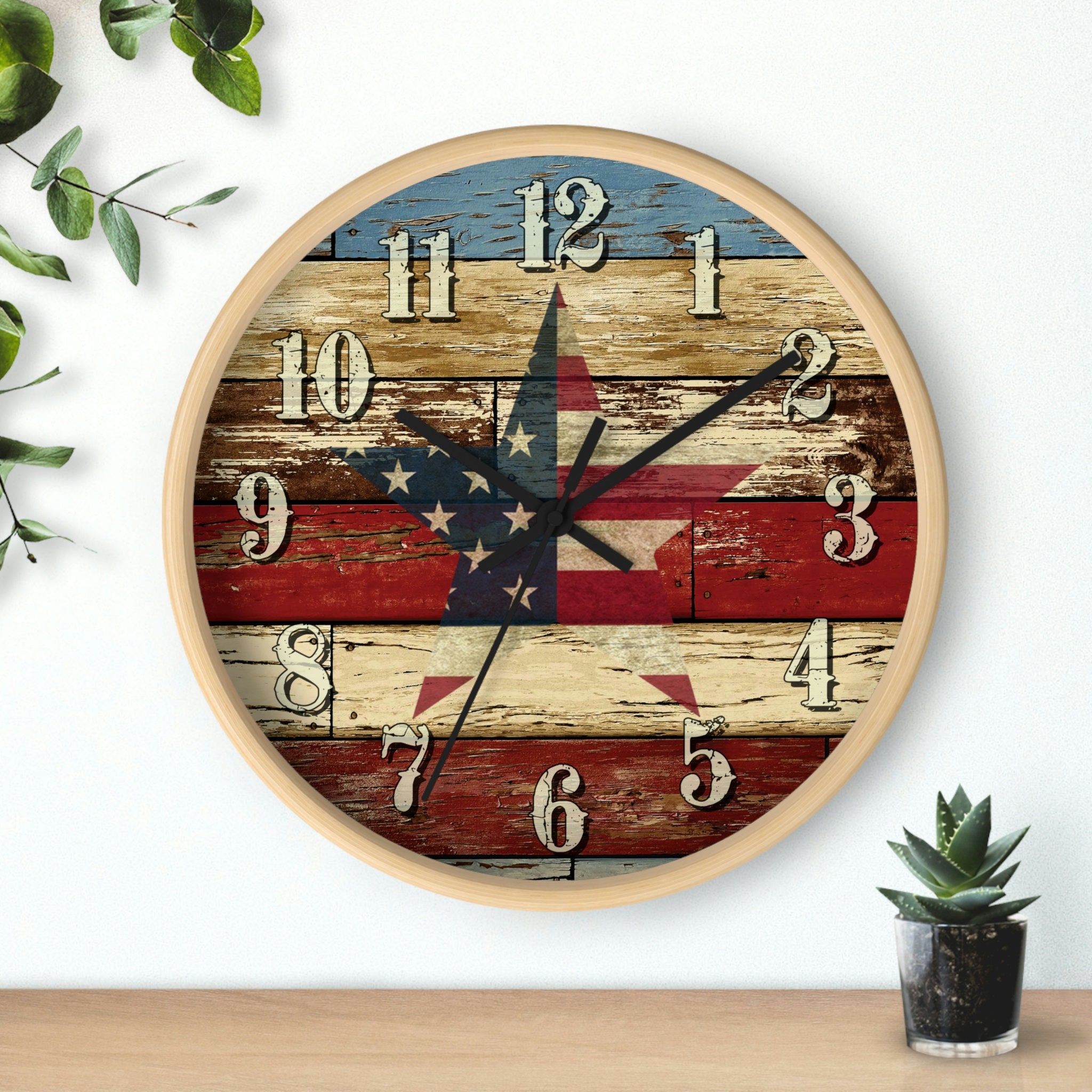 American Flag Wall Clock Texas Star Clock Patriotic American Flag Decor ...
