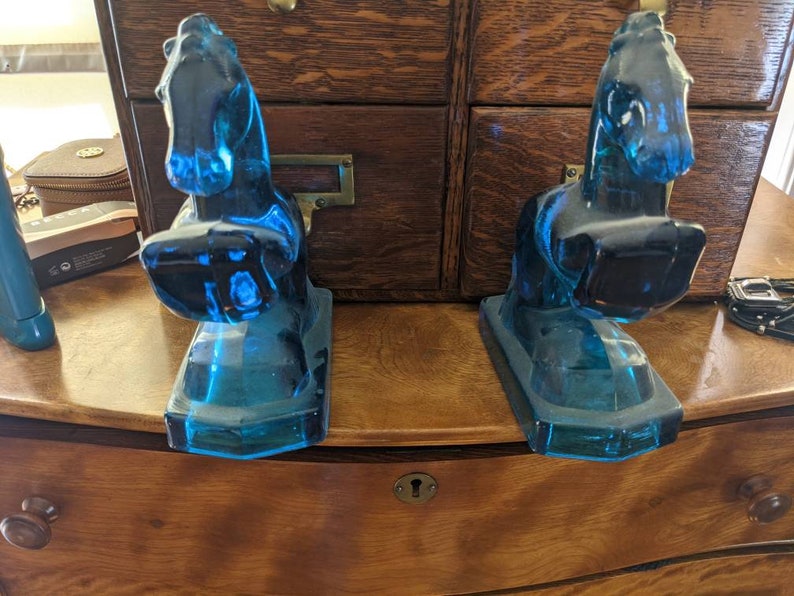 Mid Century Blue Glass Horse Bookends by I.E Smith Pair - Etsy