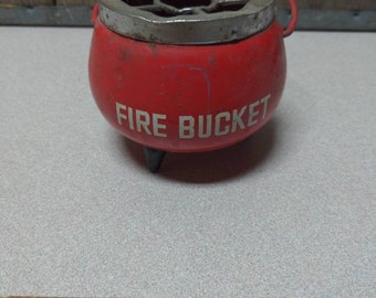 Vintage White on Red Footed Metal Wire Fire Bucket Ashtray or Candy ...