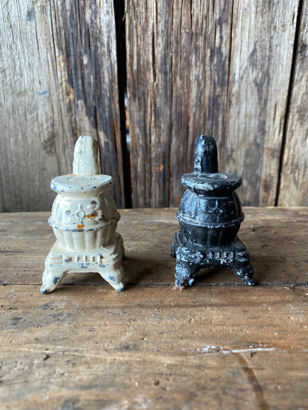 Vintage Cast Iron Pot Belly Stove Salt and Pepper Shakers - Etsy