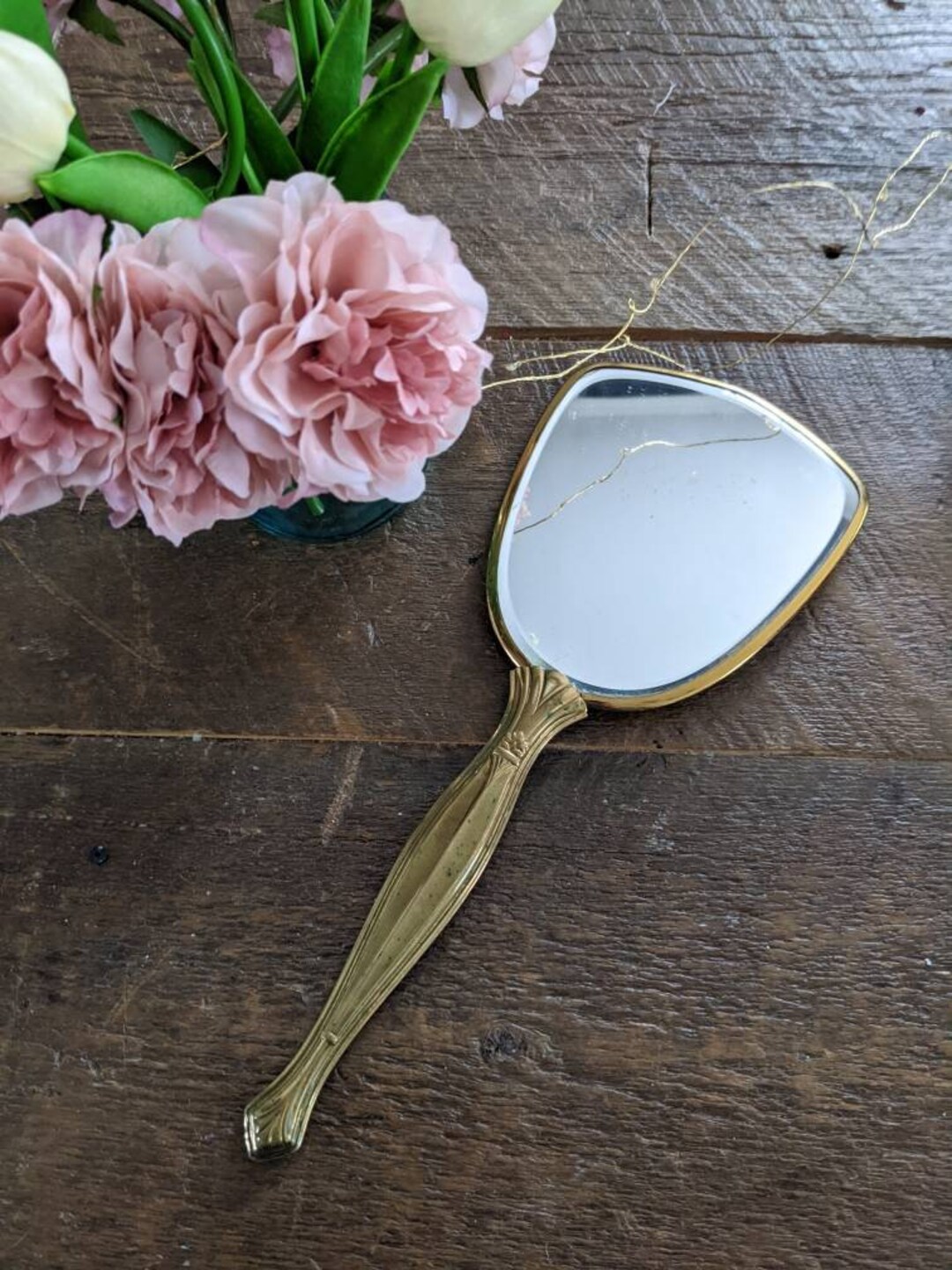 Victorian Brass Handheld Mirror - Etsy