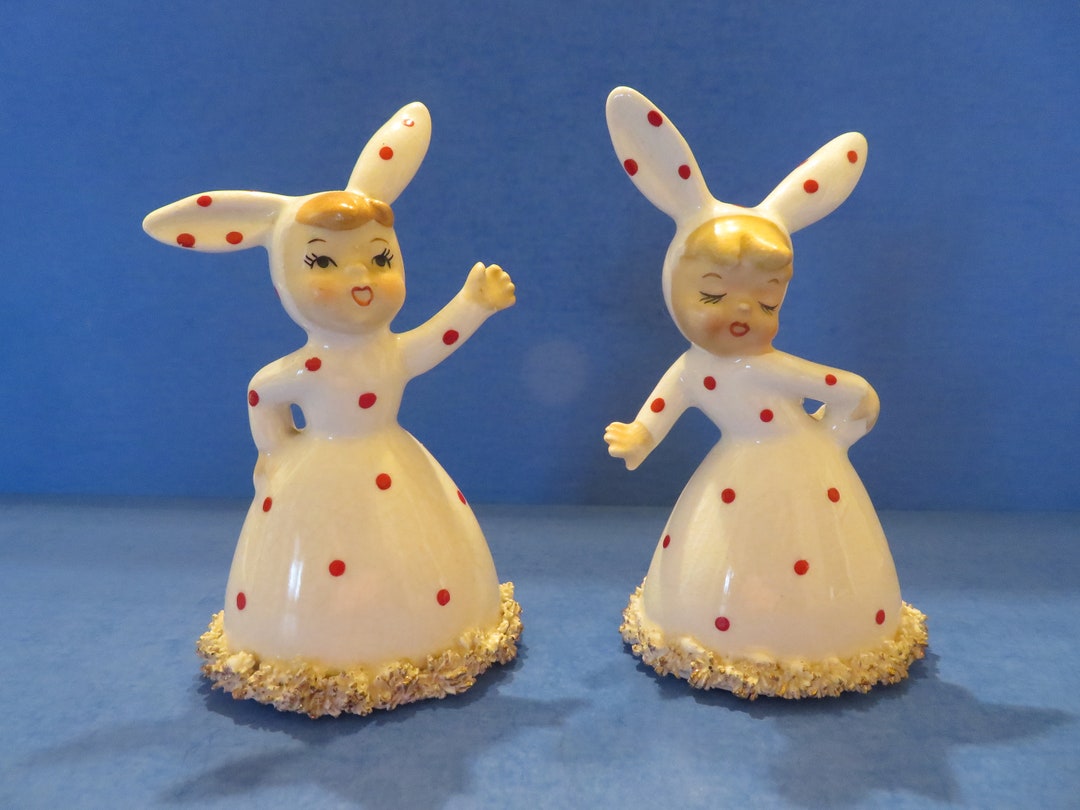 Lefton Bunny Bells Set of Two Adorable Girls Dressed in White Bunny ...
