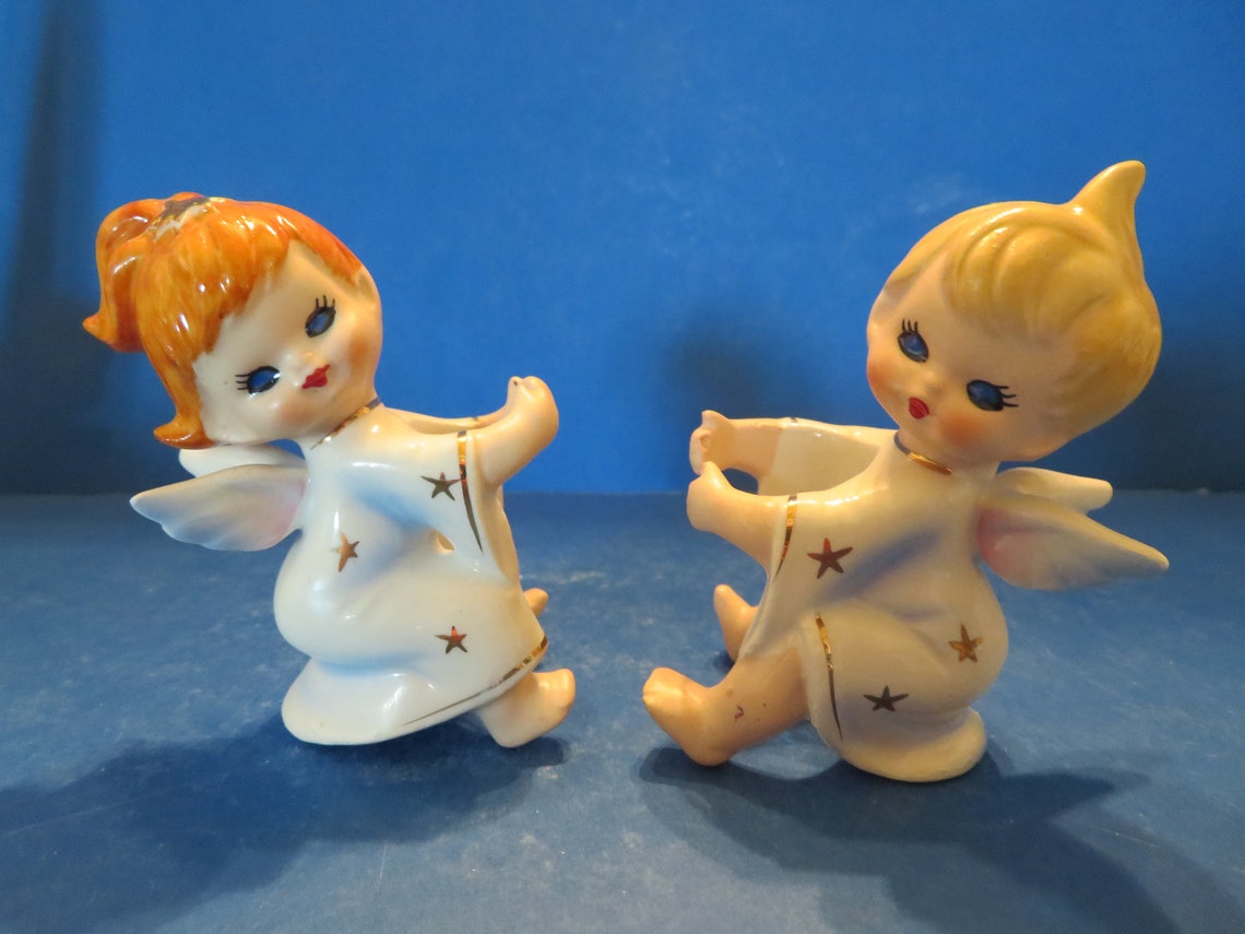 Lefton Angel Candleholder Set of Four - Taper Candles Are Held by Two ...