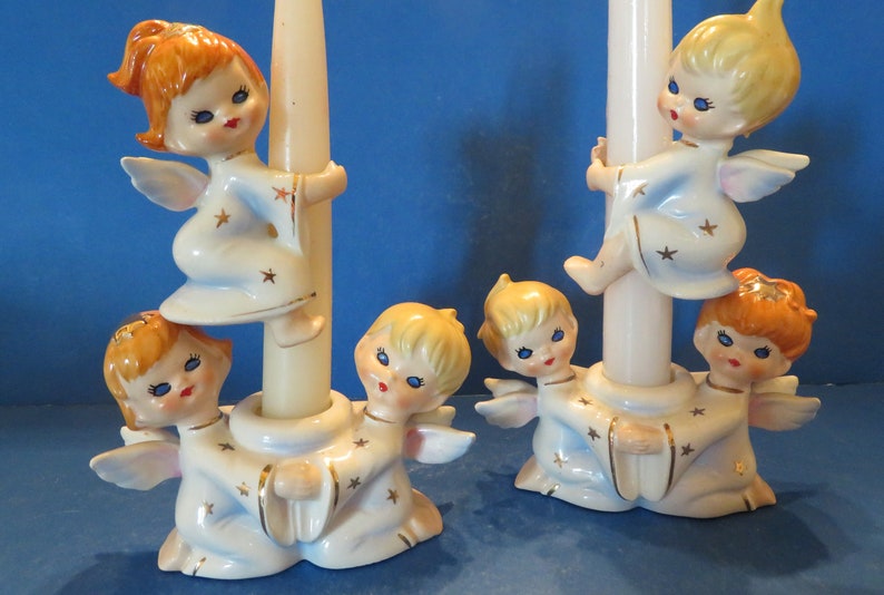 Lefton Angel Candleholder Set of Four - Taper Candles Are Held by Two ...