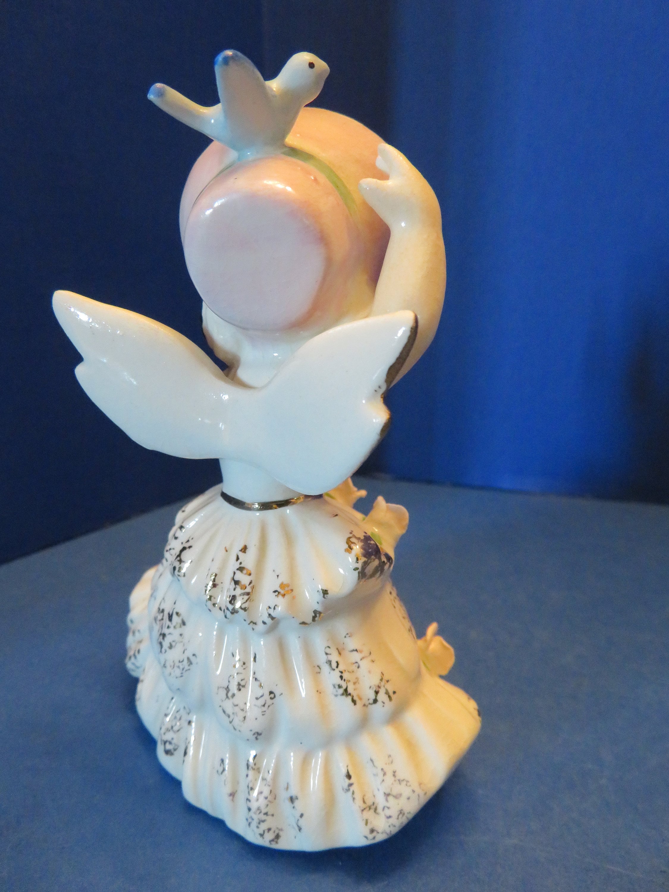 Lefton April Angel Wearing Pink Bonnet w Blue Bird Perched on | Etsy