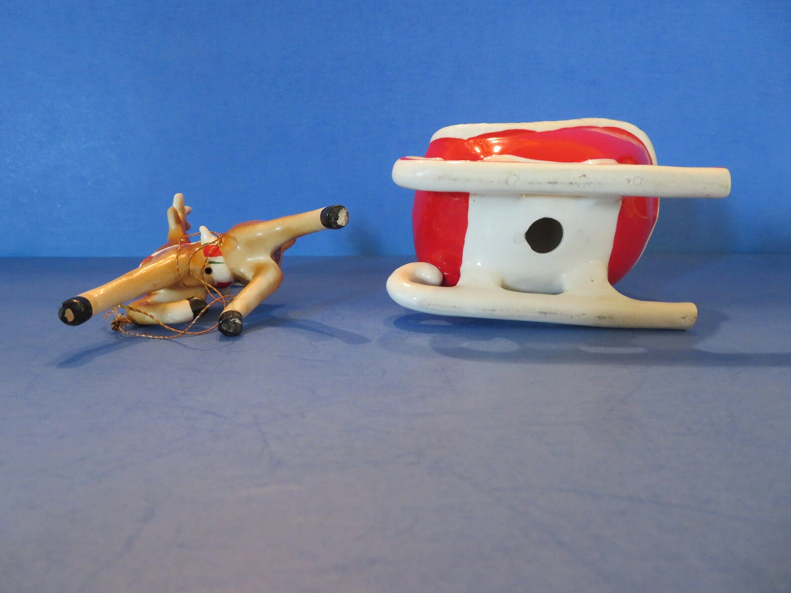 Vintage Japan Reindeer W Candy Cane Harness Pulling Lovely Christmas ...