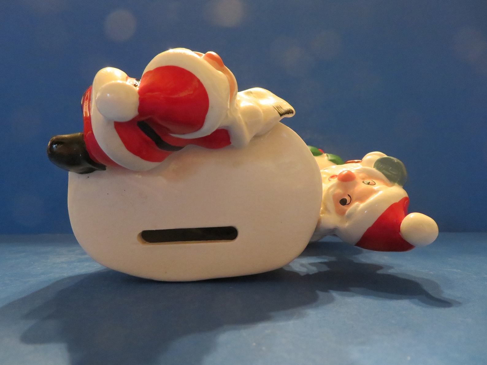 Vintage Japan Santa Bank - Trio of Santa's Working to Polish and Clean ...