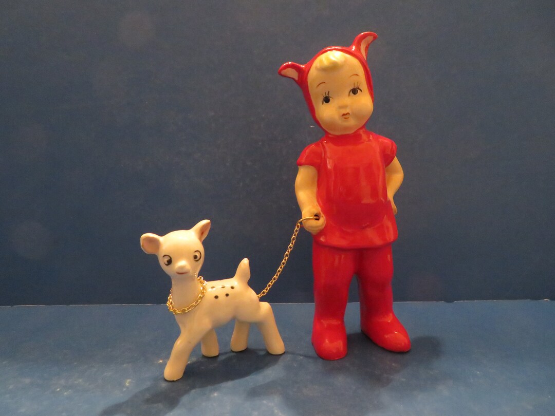 Vintage Japan Boy in Devil Pixie Suit With His White Reindeer on a ...